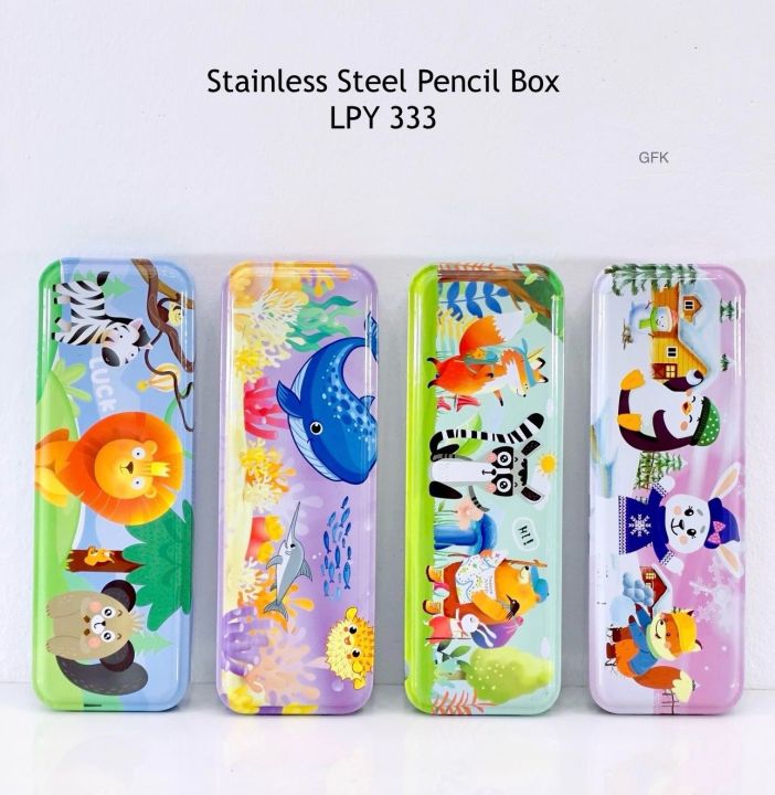 Cute Stainless Steel Pencil Box with Double Compartment Pencil Case for ...