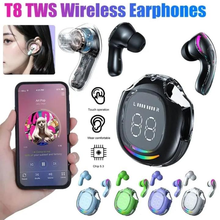 TWS T8 Wireless Earphones Gaming Headsets Bluetooth-Compatible LED ...