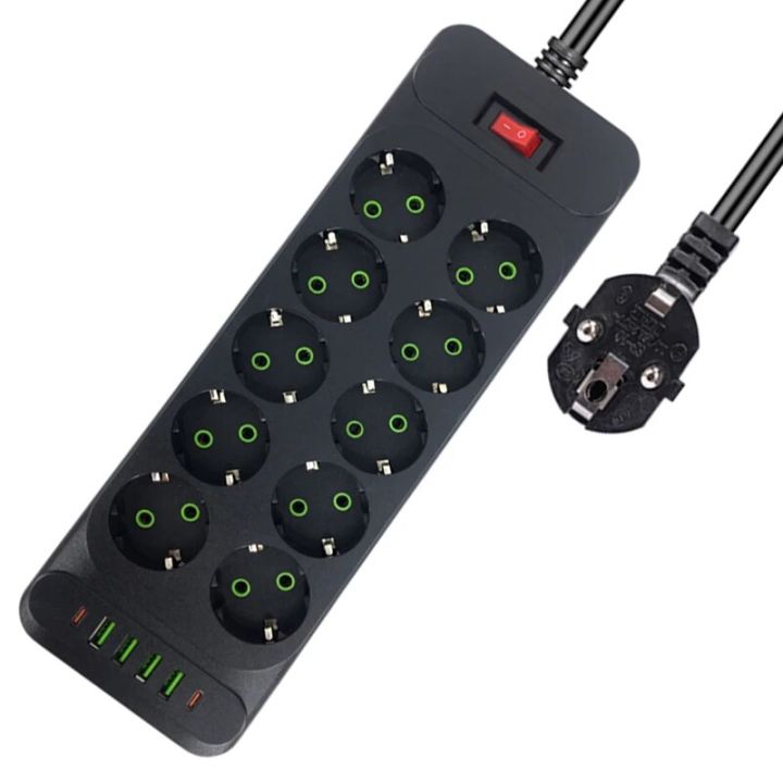 2 Pin EU Power Strip 3/4/5/6/8/10 Outlets EU Socket Plug Electrical ...