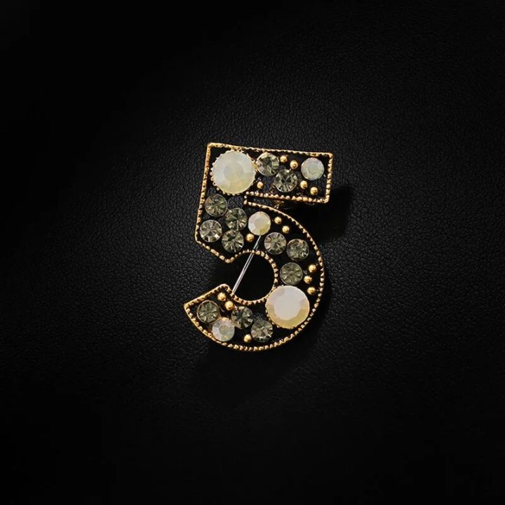 Luxury brand design number 5 color rhinestone brooch pin woman sexy ...