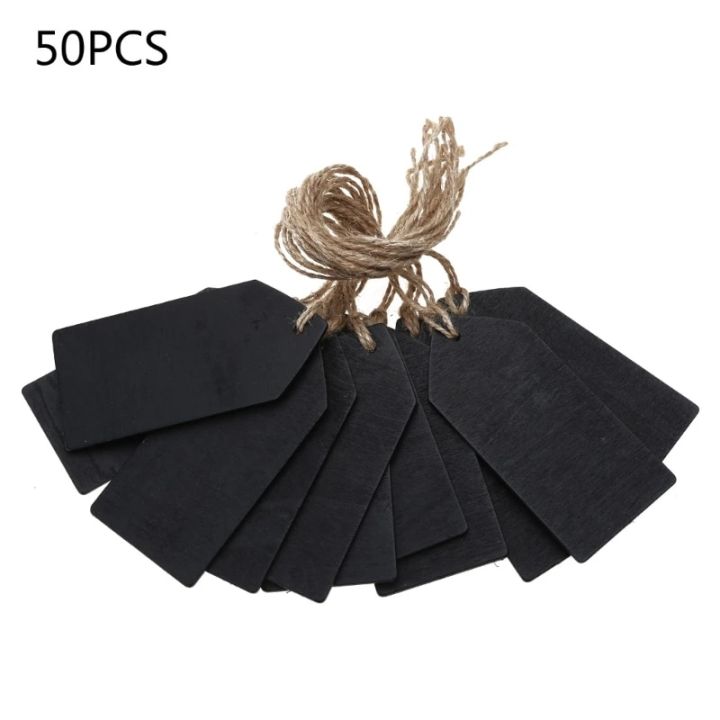 Set of 50 Black Slate Erasable Hanging Chalkboard Signs Tags Label for ...