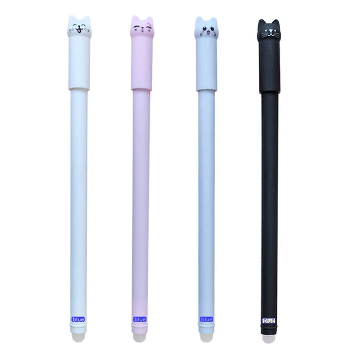 Kawaii Cat Erasable Gel Pen 0.5mm Magic Ink Blue Black Pen Set With ...