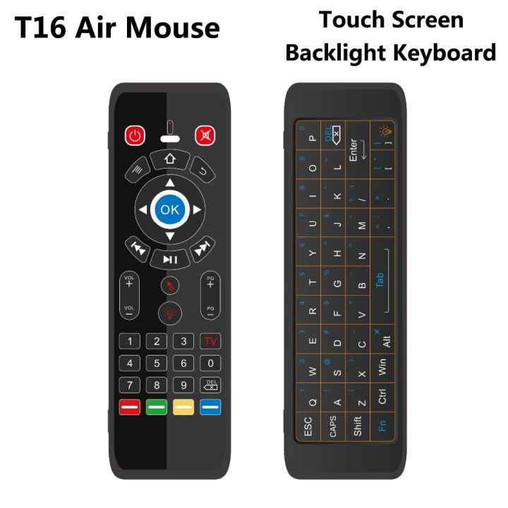 T16 2.4G Backlit Air Mouse 6-Axis Gyro IR Learning Smart Remote Control ...