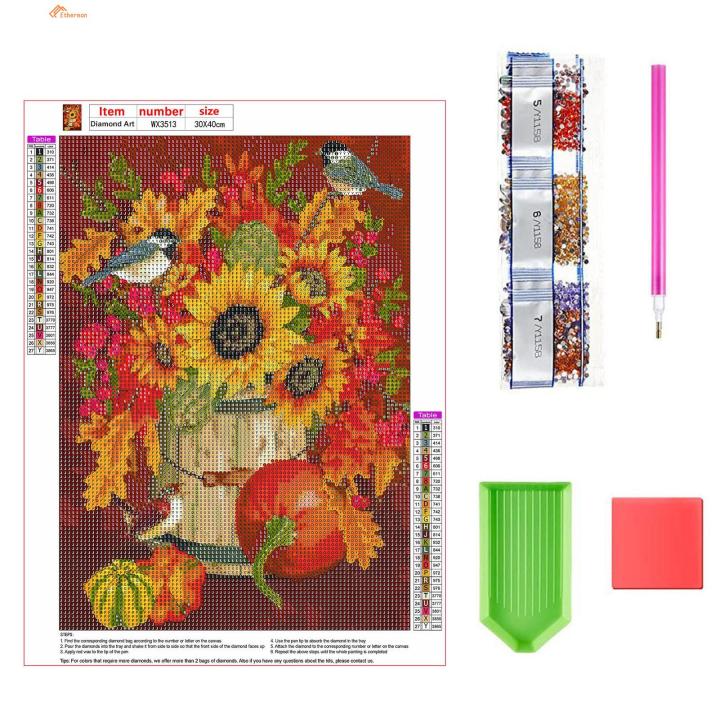 Ethereon Rhinestones Painting Kit Colorful Flower Leaf Diamond Painting ...