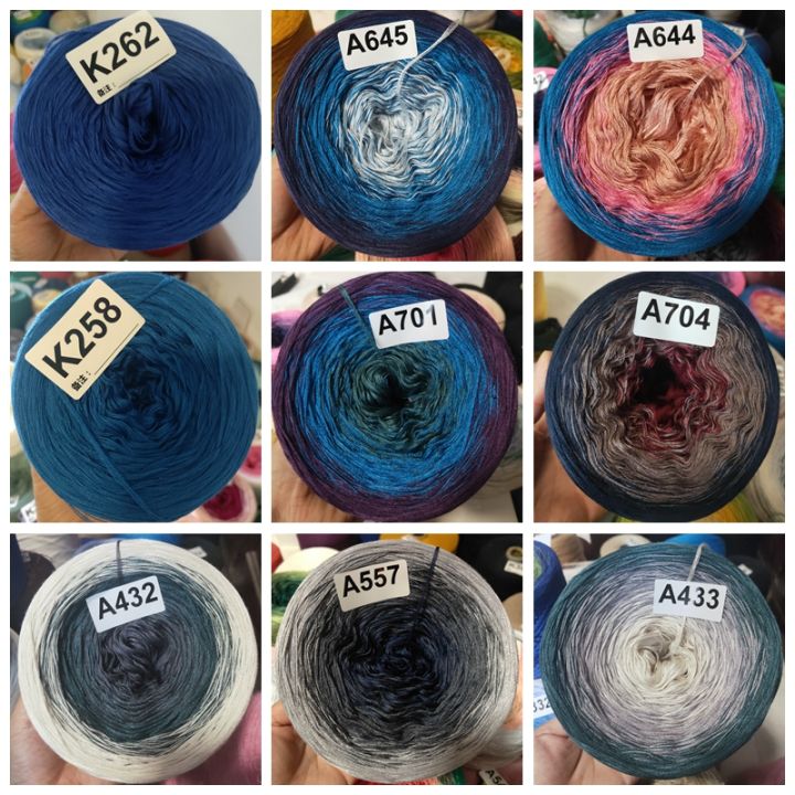 300G/Ball Mercerized Organic Cotton Gradient Cake Yarn Blue Series 4 ...