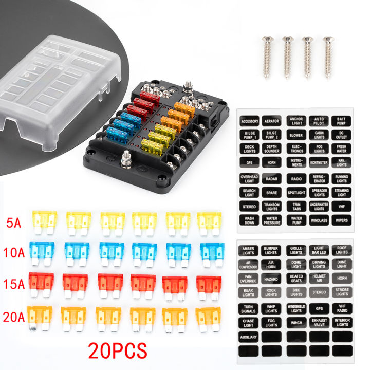 DaierTek 12 Ways Blade Fuse 12V 32V Car Boat Fuse Box Holder With ...