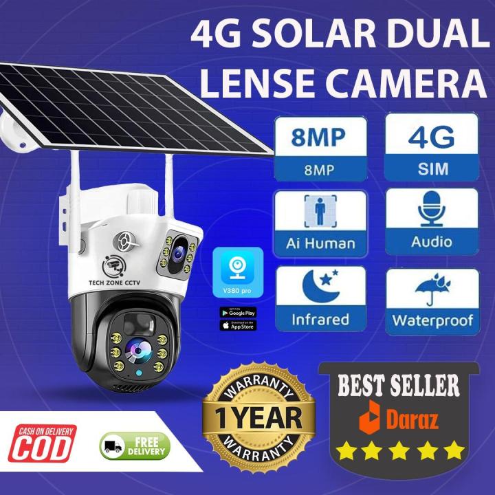 4G Solar Dual Lens Camera 4G sim Outdoor HD Night Vision IP CCTV ...