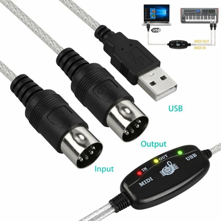 MIDI to USB Cable Converter Connector PC to Synthesizer Music Keyboard ...