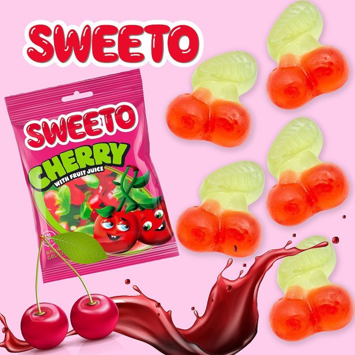 Sweeto CHERRY with Fruit Juice Gummy Bear Candy 80g for Children Kids ...