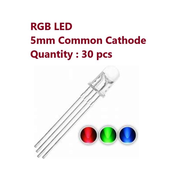 30 pcs of 5mm 4 Pin Common Cathode RGB LED | Daraz.lk