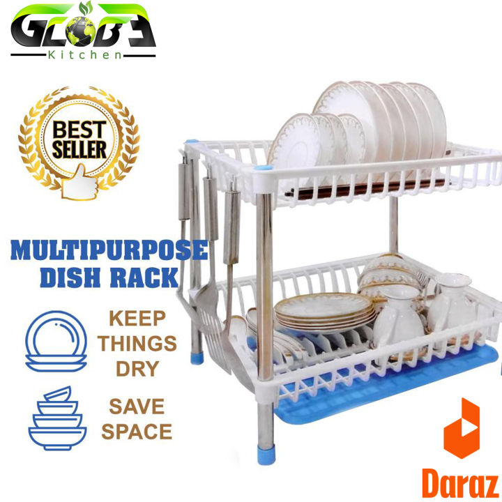 Multi Function Kitchen Double Deck Rack | Daraz.lk