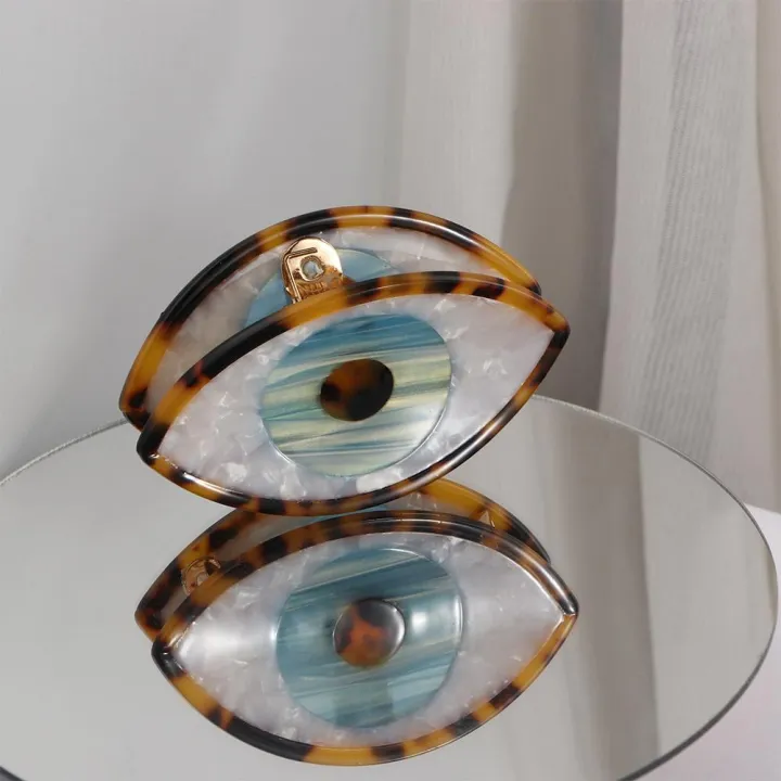 Simple Funny Blue Eye Contrast Color Oval Acetate Sheet Shark Clip Hair ...