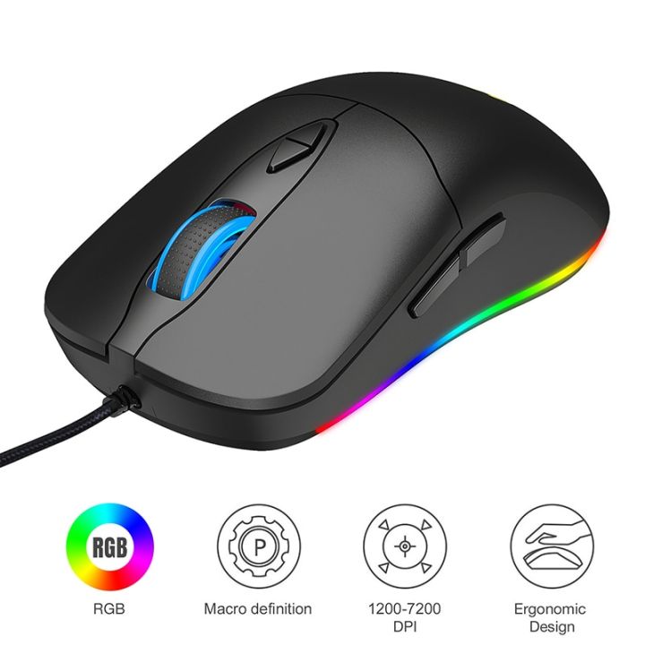 Jelly Comb USB Wired Gaming Mouse 7 Buttons LED Ergonomic 7200DPI RGB Gaming Mouse for Gamer ...