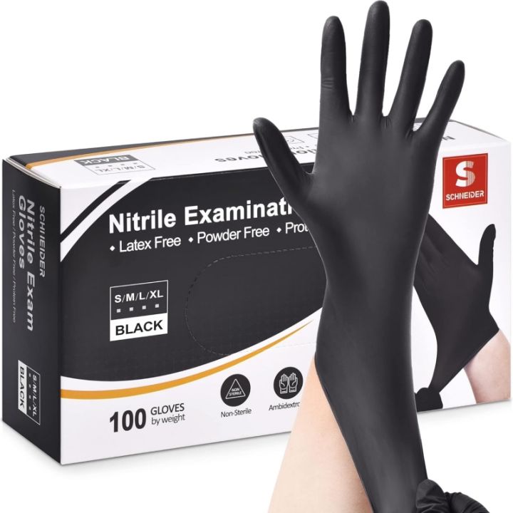 20/50/100PCS Black Nitrile Gloves Latex & Powder Free Industrial Gloves ...