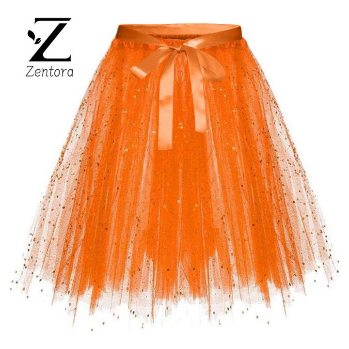 Zentora Stage Show Skirt Sparkling Sequin Multi-layered Skirt with Bow ...