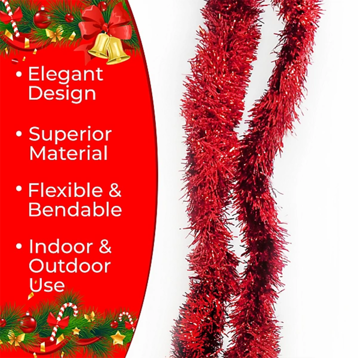 1 Pc Extra Fluffy Red Christmas Tinsel Garland - Vibrant Foil Tree ...