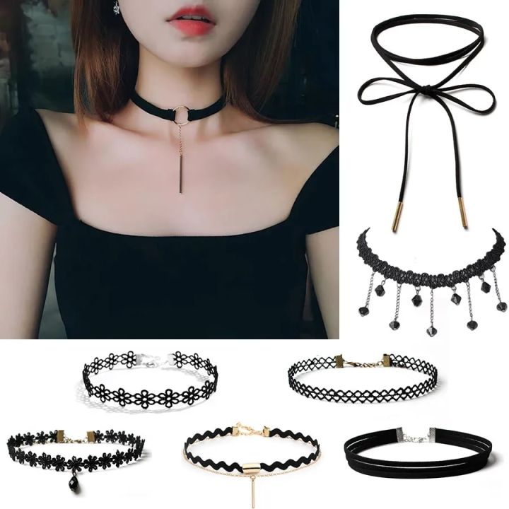 Goth Black Velvet Choker Necklaces Gothic Style Rope Women Neck ...