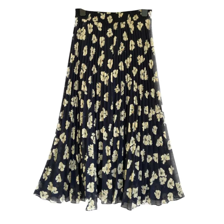 Women's Sun Ray Style Pleated Floral Designed Maxi Skirt | Daraz.lk