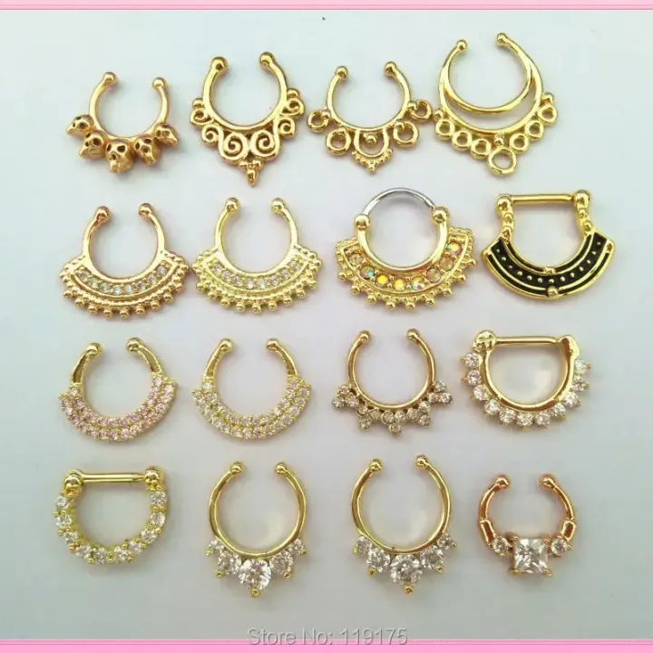 Punk Septum Clicker Ring Hoop Nose Ring Fashion Nose Piercing Stud Gold ...
