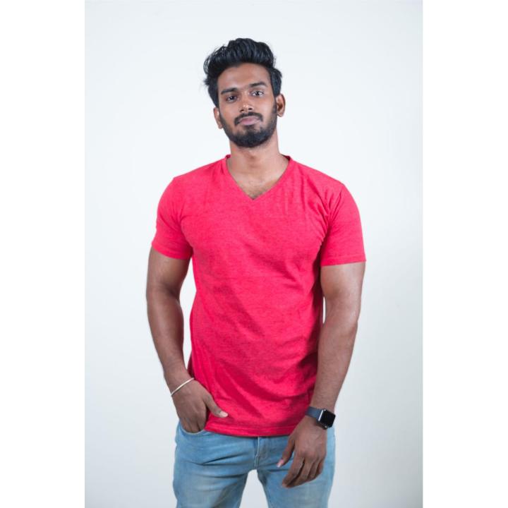 Moffi Essentials- Men's V Neck T-Shirt - Red | Daraz.lk