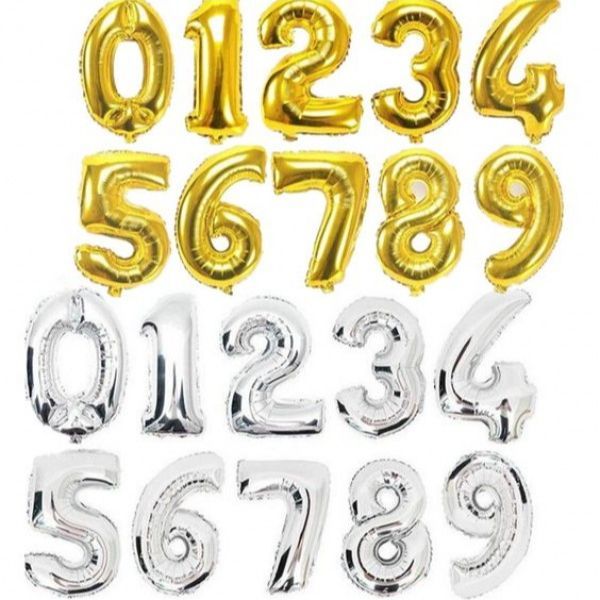 16 Inch Gold Silver Number Foil Balloon - 42cm | Daraz.lk