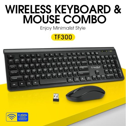 T-Wolf TF100 2.4G Mechanical Wireless Keyboard and Mouse Game Set ...