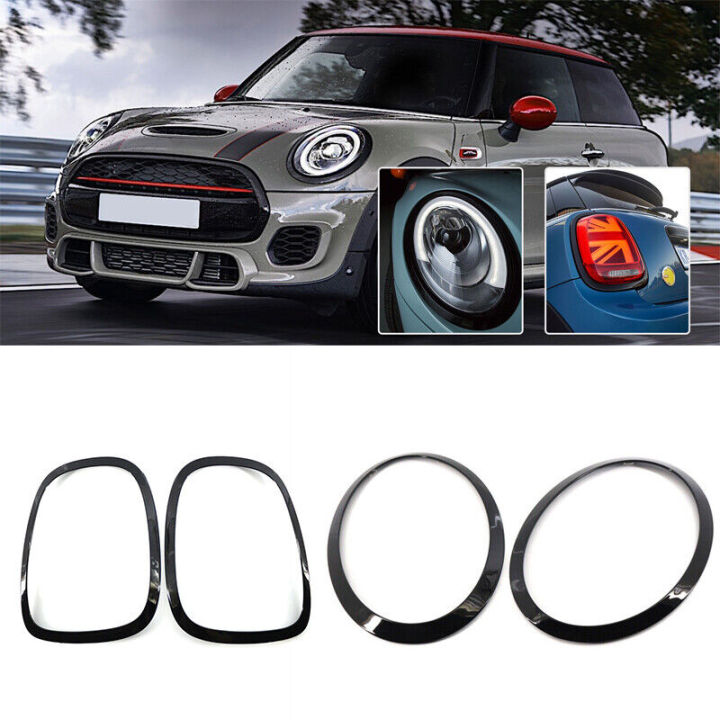 Gloss Black Car Front Rear Car Headlight Eyelid Frame Kit Grille Trim ...