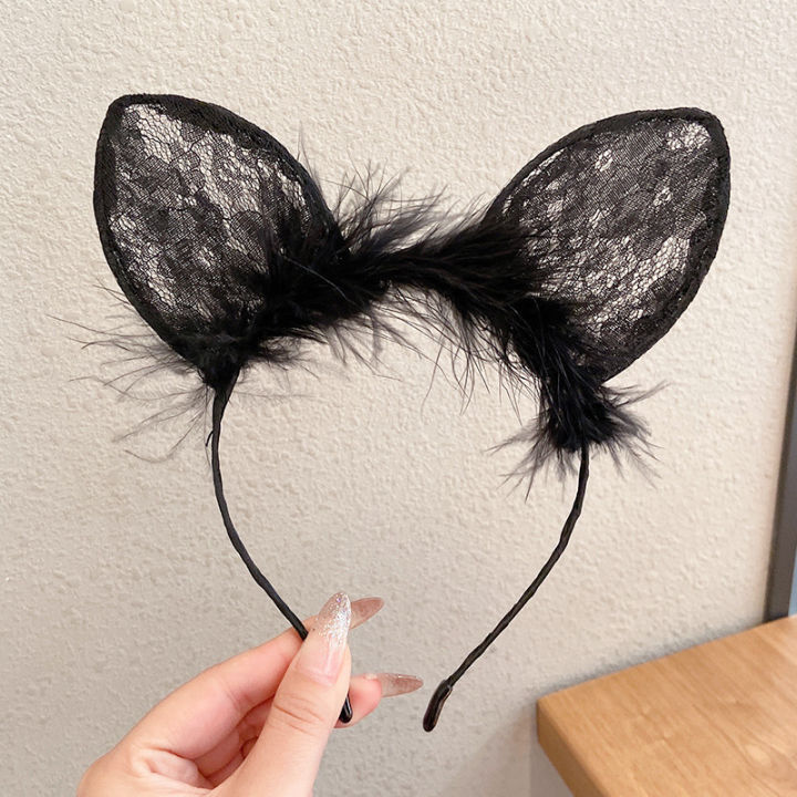 South Korea Cute Lace Cat Ears Headband Women's Net Red Headband Sexy ...