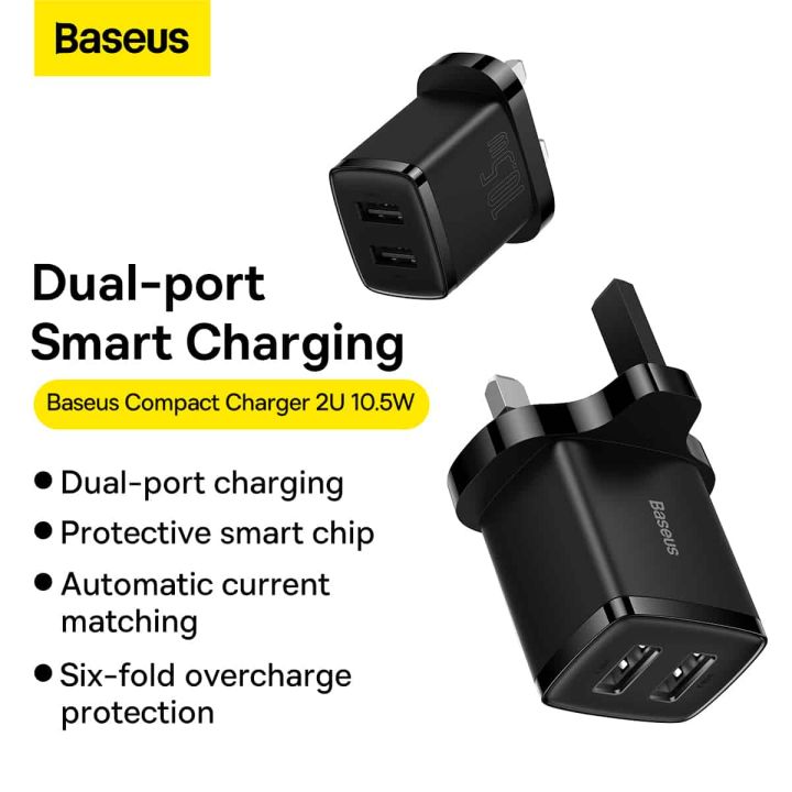 Baseus 10.5W Dual USB Port UK Pin Adapter | Daraz.lk