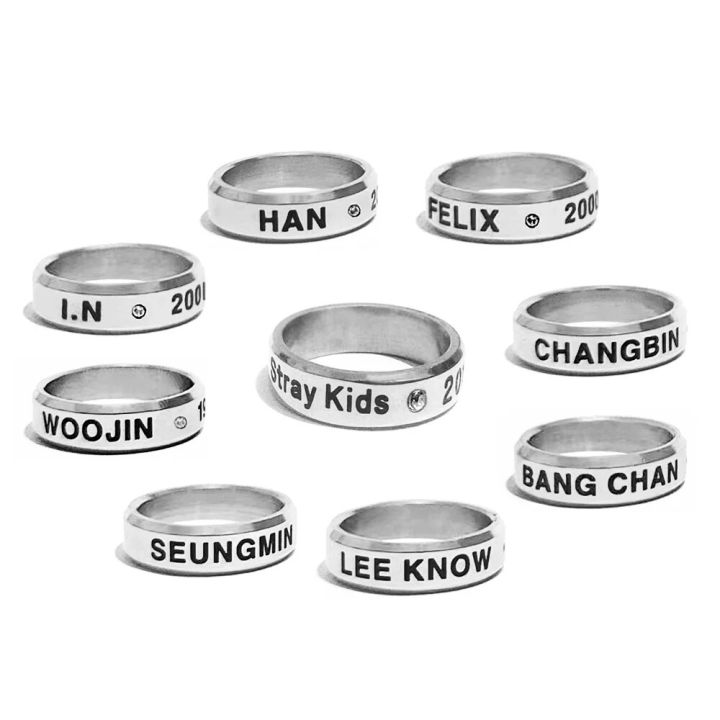 Kpop Idol Stray Kids Name Birthday Ring Titanium Steel Band Tail Ring ...