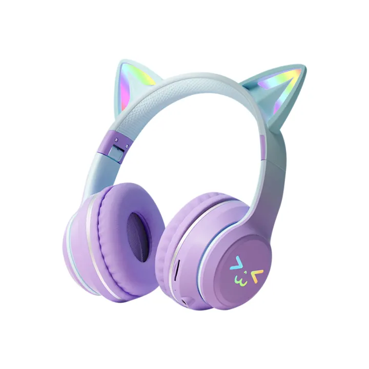 【New design】New Wireless Headphones Rgb Cute Cat Girls Kids Headset ...