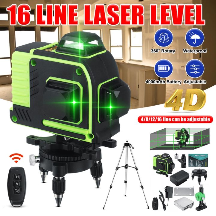 Level Laser-16 Line 360 Horizontal Vertical Cross 4D Green Light Laser ...
