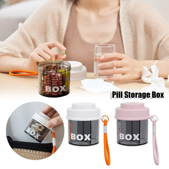 New Rotatable Pill Case with Lid Visual Window Pill Dispenser Lanyard ...