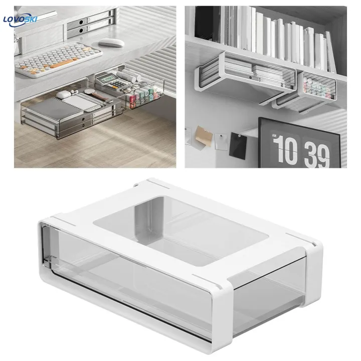 under Desk Storage Box Table Hidden Slide Out Storage Mounted Desktop ...
