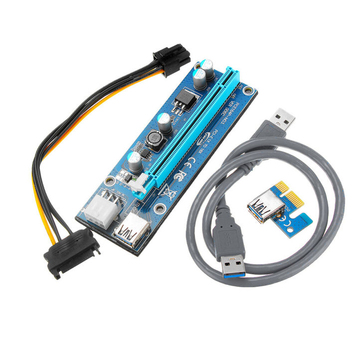 PCI Express PCI-E 1X to 16X Riser Card 6Pin PCIE USB3.0 SATA Expansion ...