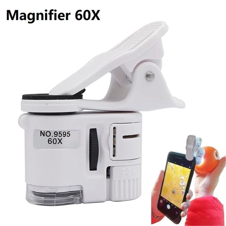 Clip Microscope 60X LED Jewelry Magnifying Glass Focusing Adjusted ...