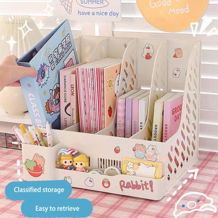 Cute Ins Desktop File Storage Box Removable Compartments Student Book ...