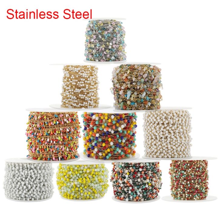 1meter Stainless Steel Necklace Chains Natural Stone Crystal Glass Bead ...