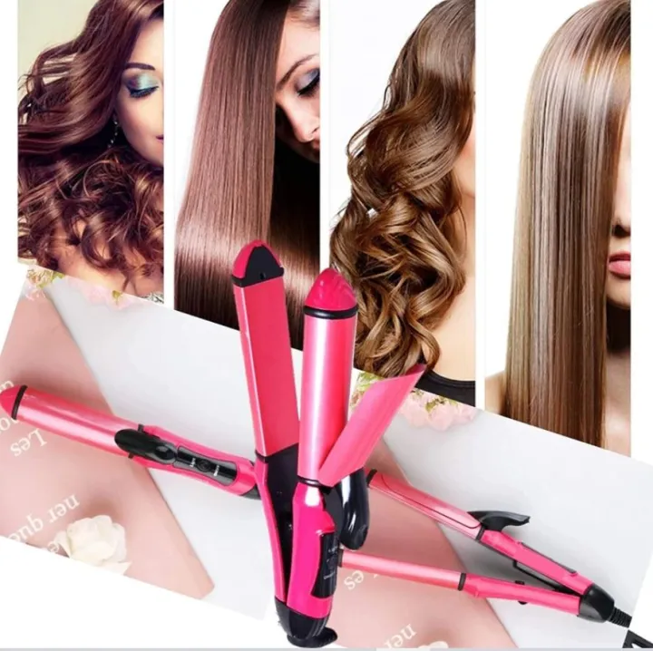 Hair Beauty Set Curler and Hair Straightener Hair Straightener (Pink) 2 ...