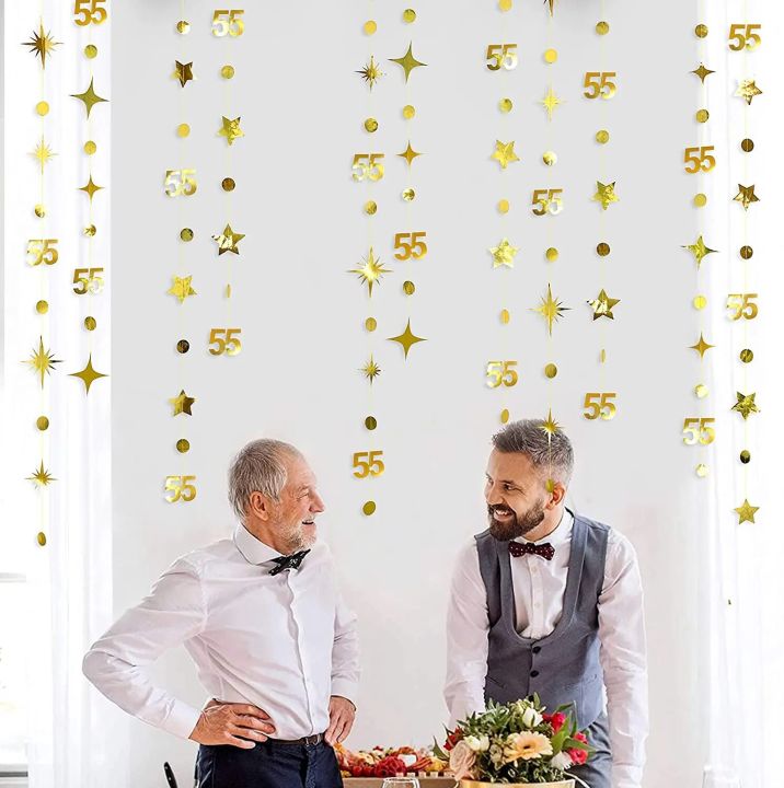 Gold 55th Birthday Banner Decor Number 55 Circle Twinkle Star Paper ...