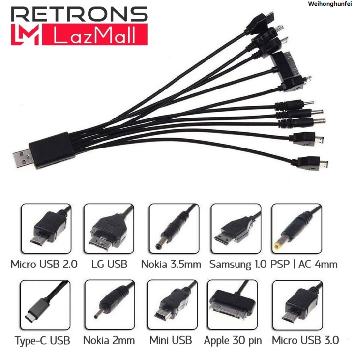 WeihonghunfeiLuxury Universal 10 in 1 Multi USB cable Compatible with Classics Phones from Type ...