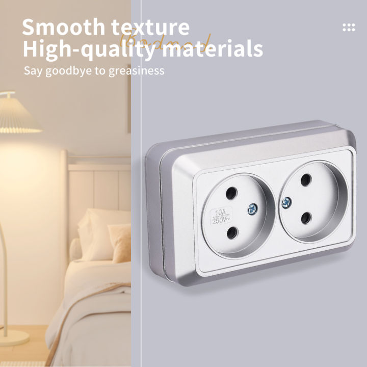 WESA Silvery Wall Surface 2 Socket Plug Exterior Electrical Outlets No ...