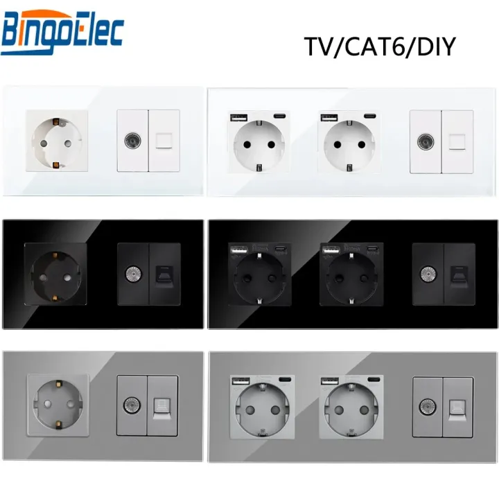 Bingoelec EU Socket With TV/CAT6 Double Type-c USB Electric Wall ...
