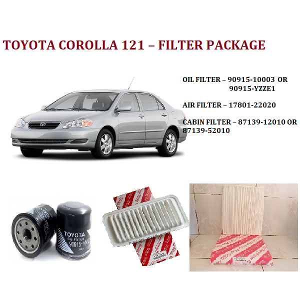 TOYOTA SERVICE PACK FOR TOYOTA COROLLA 121 OIL FILTER 90915-10003 AIR ...