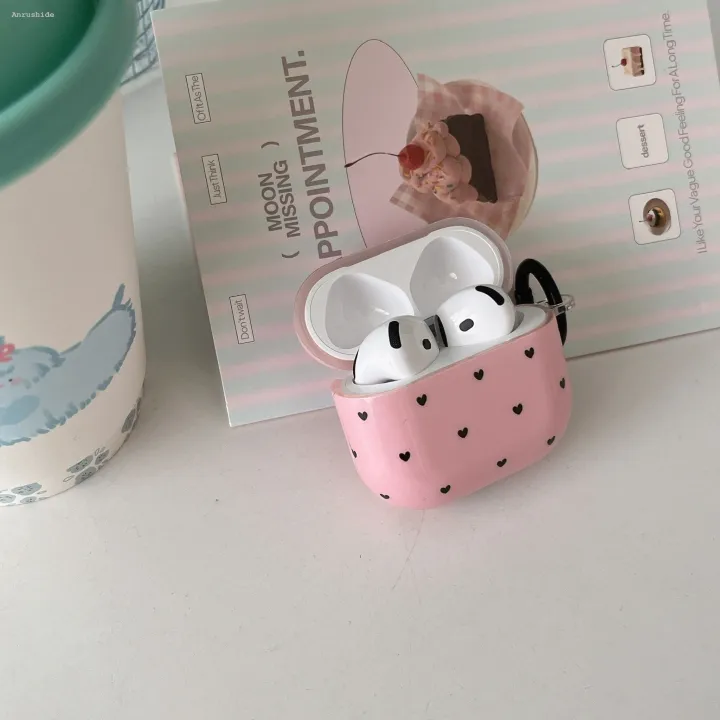 Anrushide Simple Stylish Full Screen Small Heart Pink Black Ear Phone ...