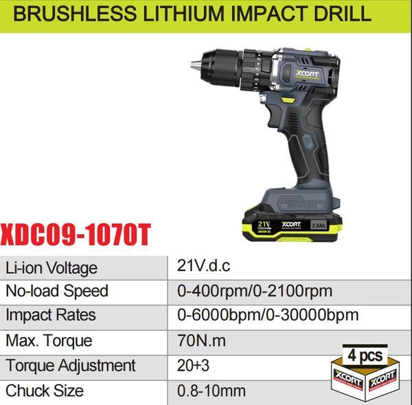 XCORT Cordless Battery Impact Hammer Drill 10mm 21V Model: XDC09-1070T Six Months Warranty ...