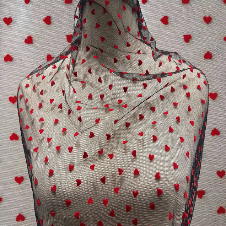 Heart Mesh Tulle Pure Lace Fabric Flocking Mesh Wedding Fabric Diy ...
