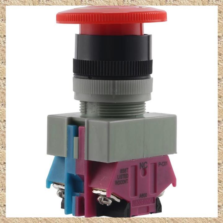 AC 600V 10A Red Mushroom Emergency Stop Push Button Switch 22mm NO NC ...