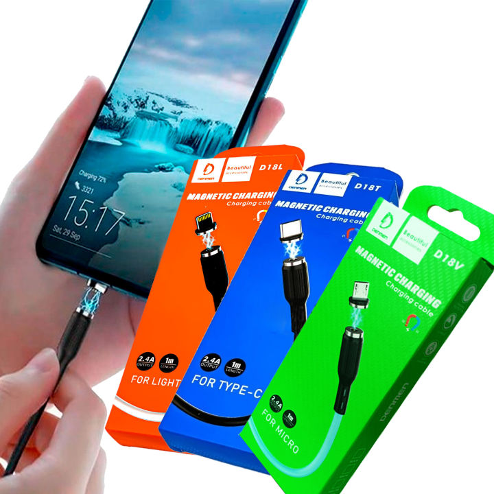 Denmen Magnetic Charging Cable Micro USB USB-C & Lighting For Ios ...