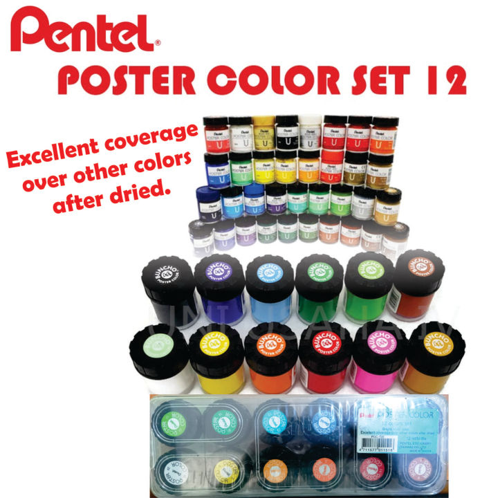 Pentel Poster Color 12 / Pentel Poster Colour -12ml each Glass Bottles ...